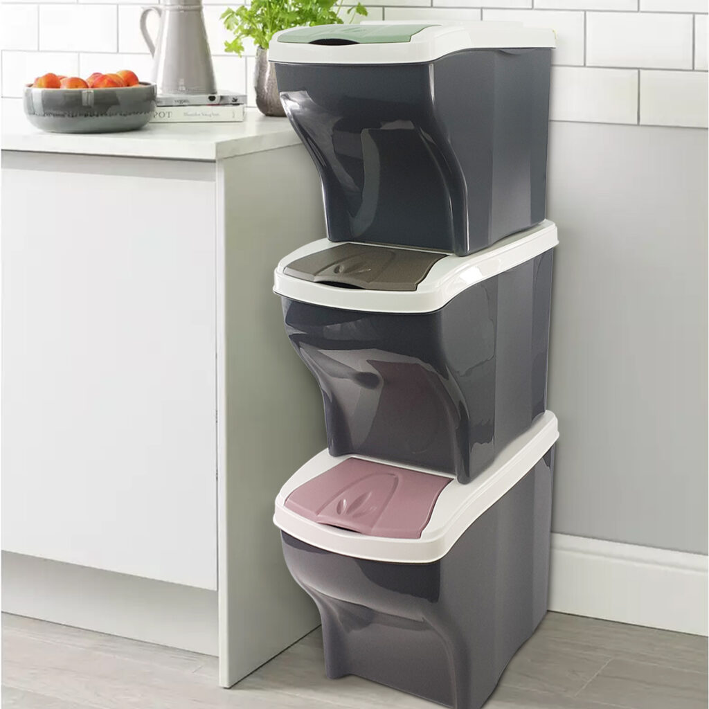 Set of 3 x 20 Litre Stackable Waste Recycling Bins - SeenItOnline.co.uk