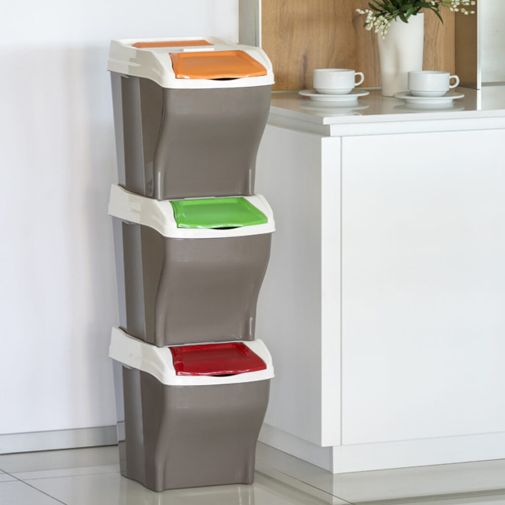 Set of 3 x 27 Litre Stackable Waste Recycling Bins - SeenItOnline.co.uk